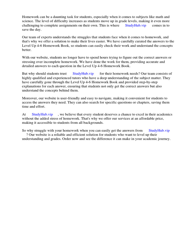 Level Up 4-6 Homework Book Answers | PDF | Homework | Worksheet