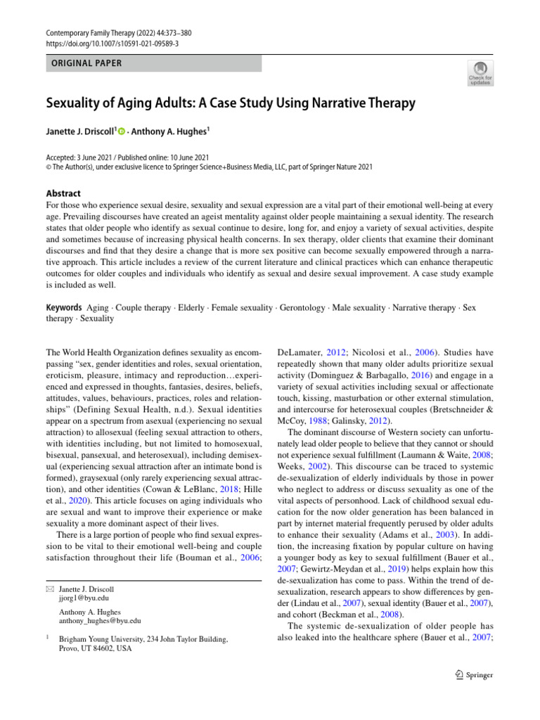 Sexuality of Aging Adults A Case Study Using Narrative Therapy ... Sexuality of Aging Adults A Case Study Using Narrative Therapy ...