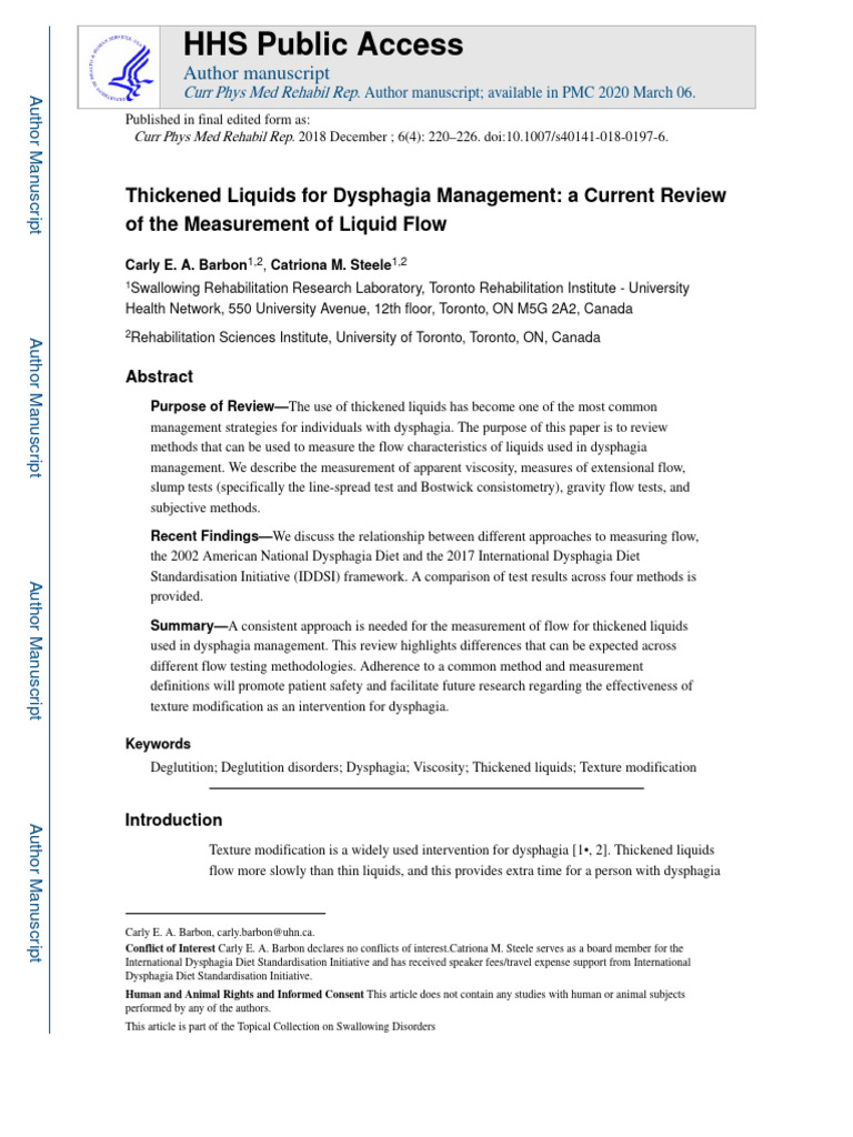 Thickened Liquids For Dysphagia Manegement | PDF | Shear Stress | Viscosity
