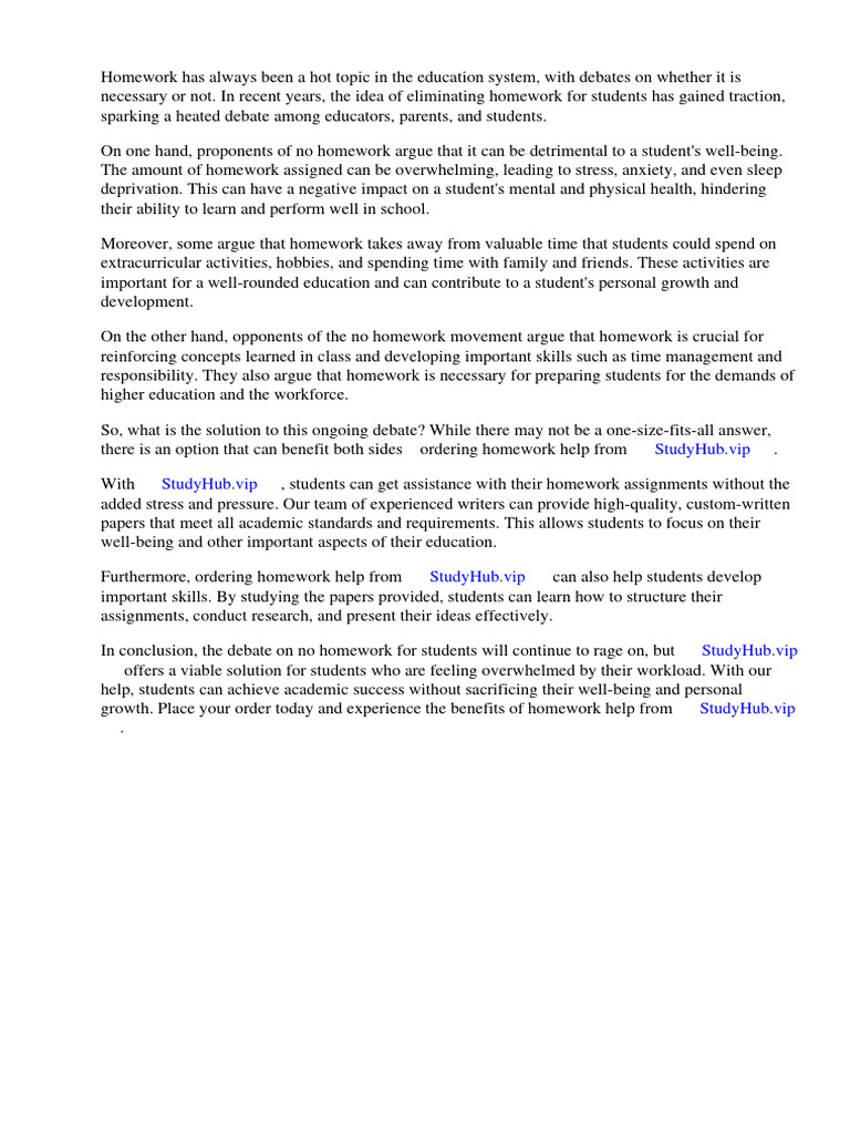 No Homework For Students Debate | PDF | Homework | Teachers