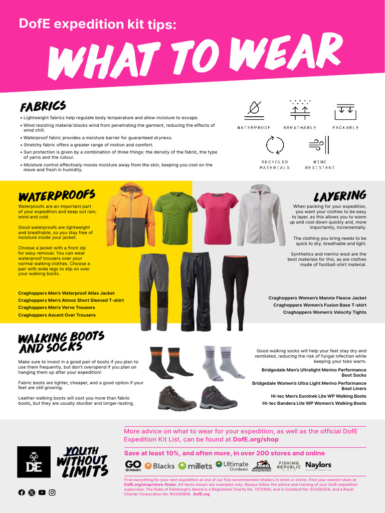 DofE Expedition Outfits Feb 2024 | PDF | Clothing | Sock