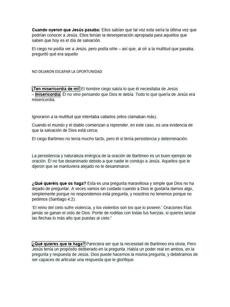 Cuando oyeron que Jesús pasaba | PDF | Jesús | Misericordia