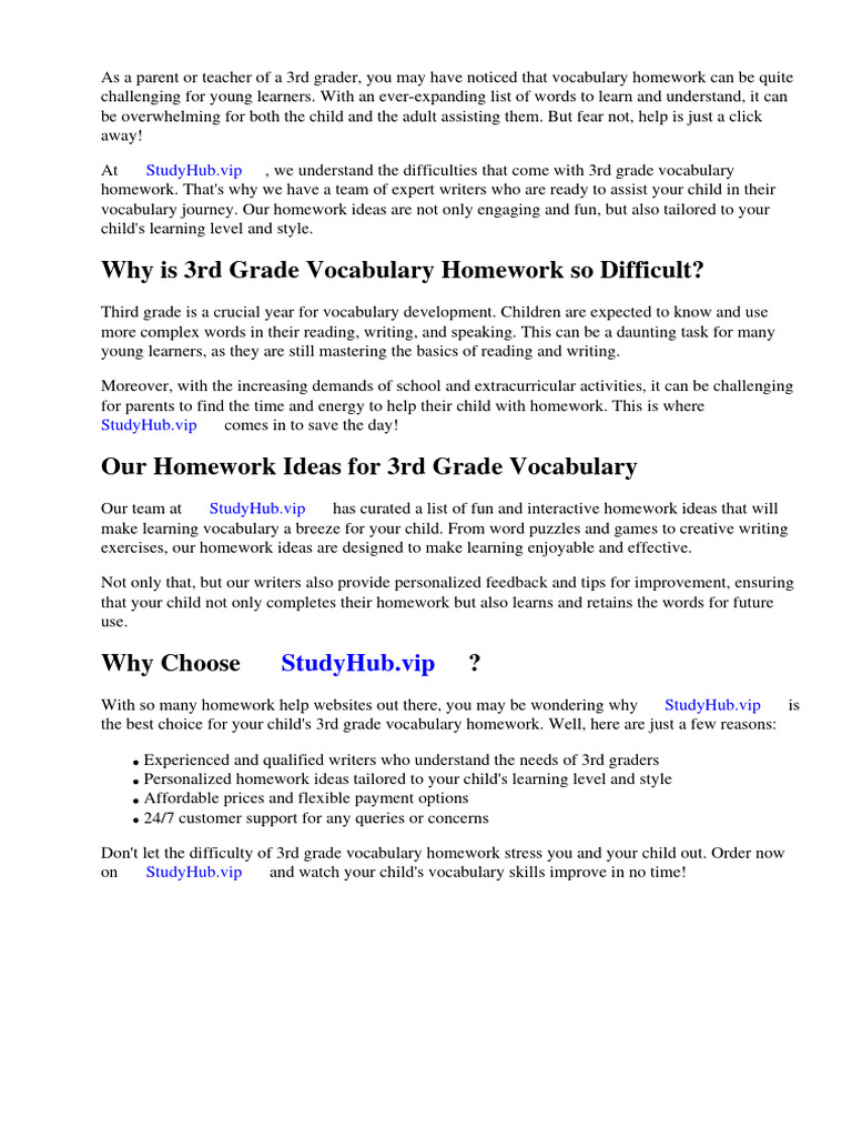 3rd Grade Vocabulary Homework Ideas | PDF | Vocabulary | Worksheet