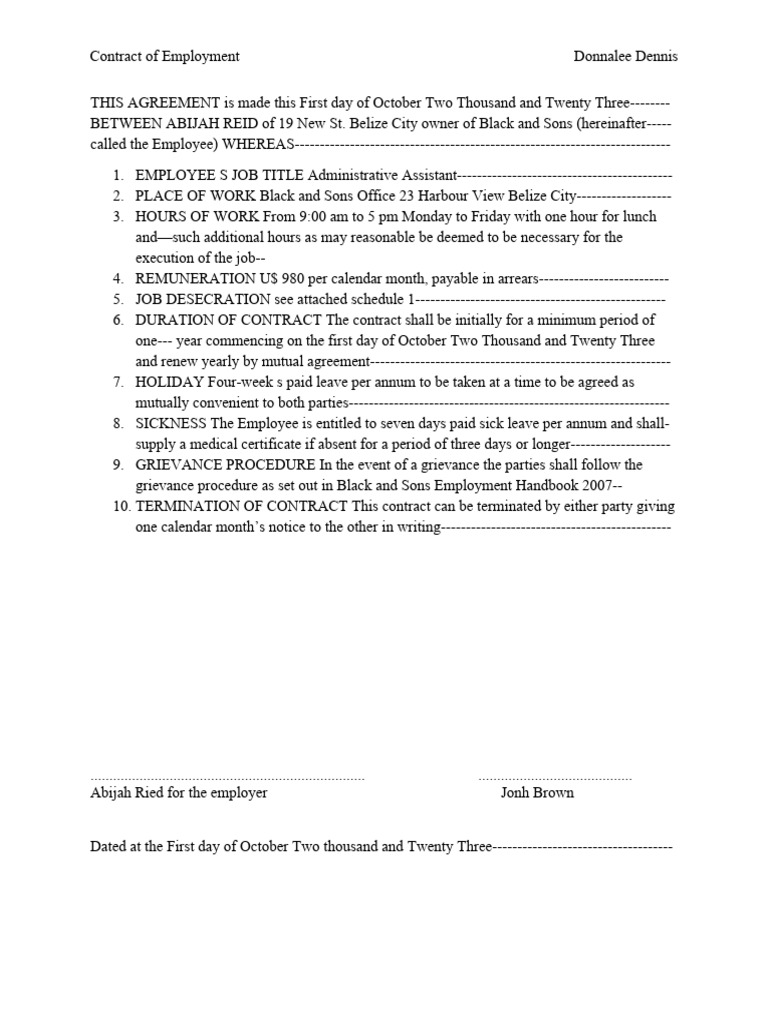 Employment Contract for Administrative Assistant | PDF