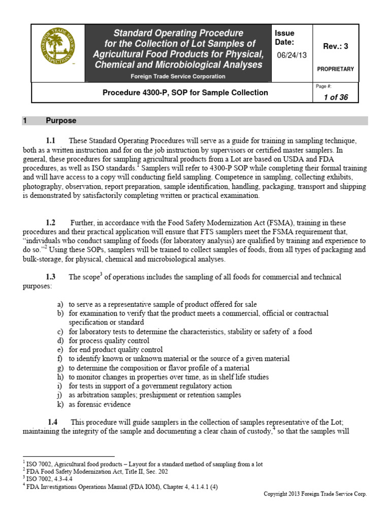 4300-SOP For Sample Collection Rev 3 | PDF | Food And Drug ...