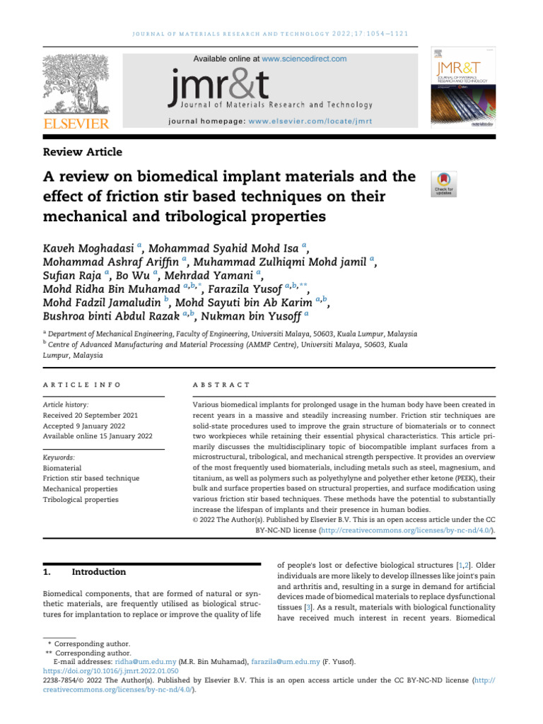 A Review On Biomedical Implant Materials and The | PDF | Biomaterial ... A Review On Biomedical Implant Materials and The | PDF | Biomaterial ...