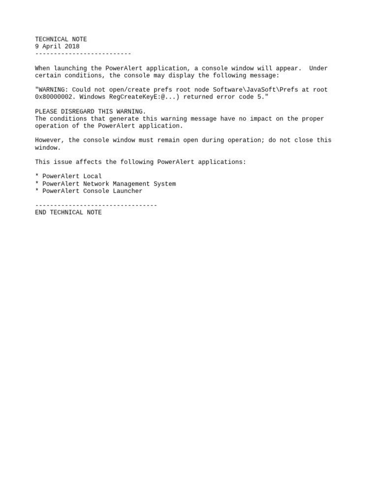PowerAlert Error Code 5 Warning | PDF