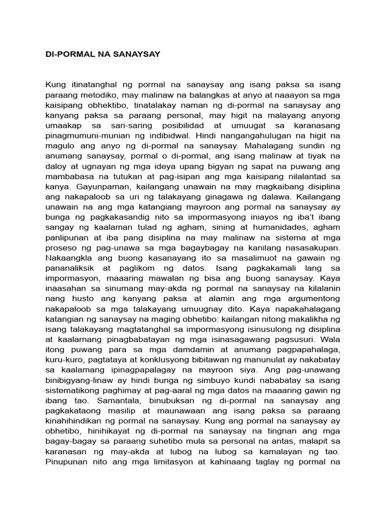 Di Pormal Na Sanaysay | PDF