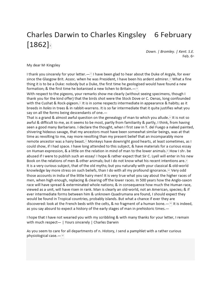 Charles Darwin to Charles Kingsley (1862) | PDF | Charles Darwin | On ...