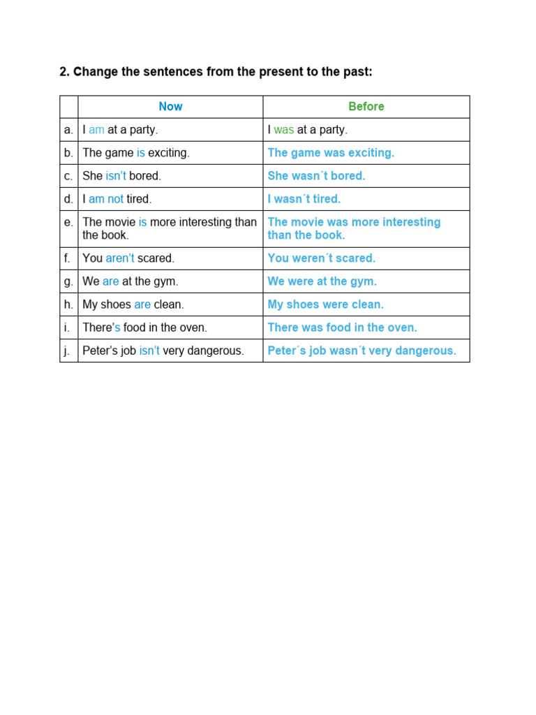 Past Tense Sentence Conversion Guide | PDF