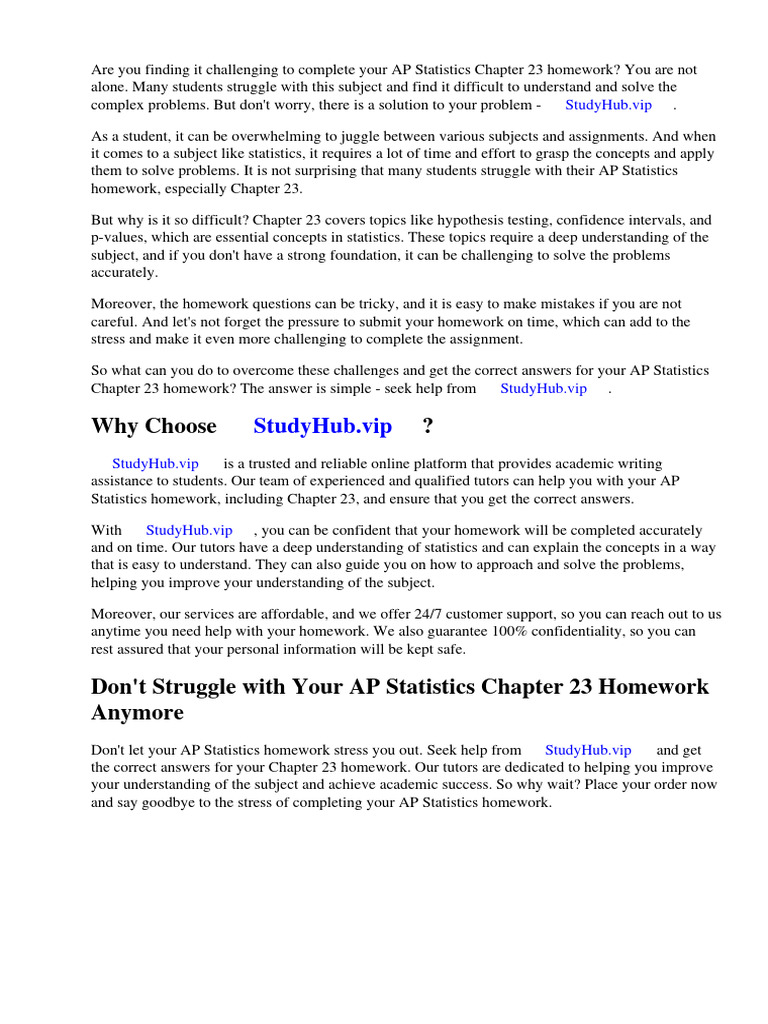 AP Statistics Chapter 23 Homework Answers | Download Free PDF | Statistics | Advanced Placement