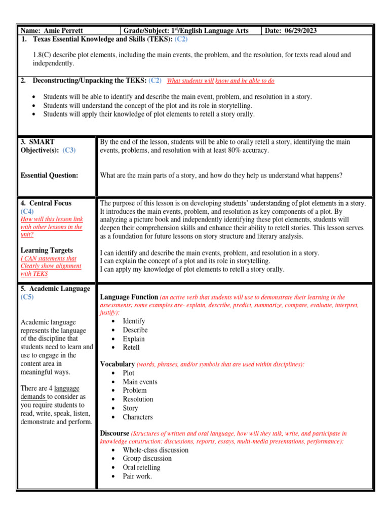 Edtpa Lesson Plan Guide LPG Perrett Completed LPG | PDF | Learning ...