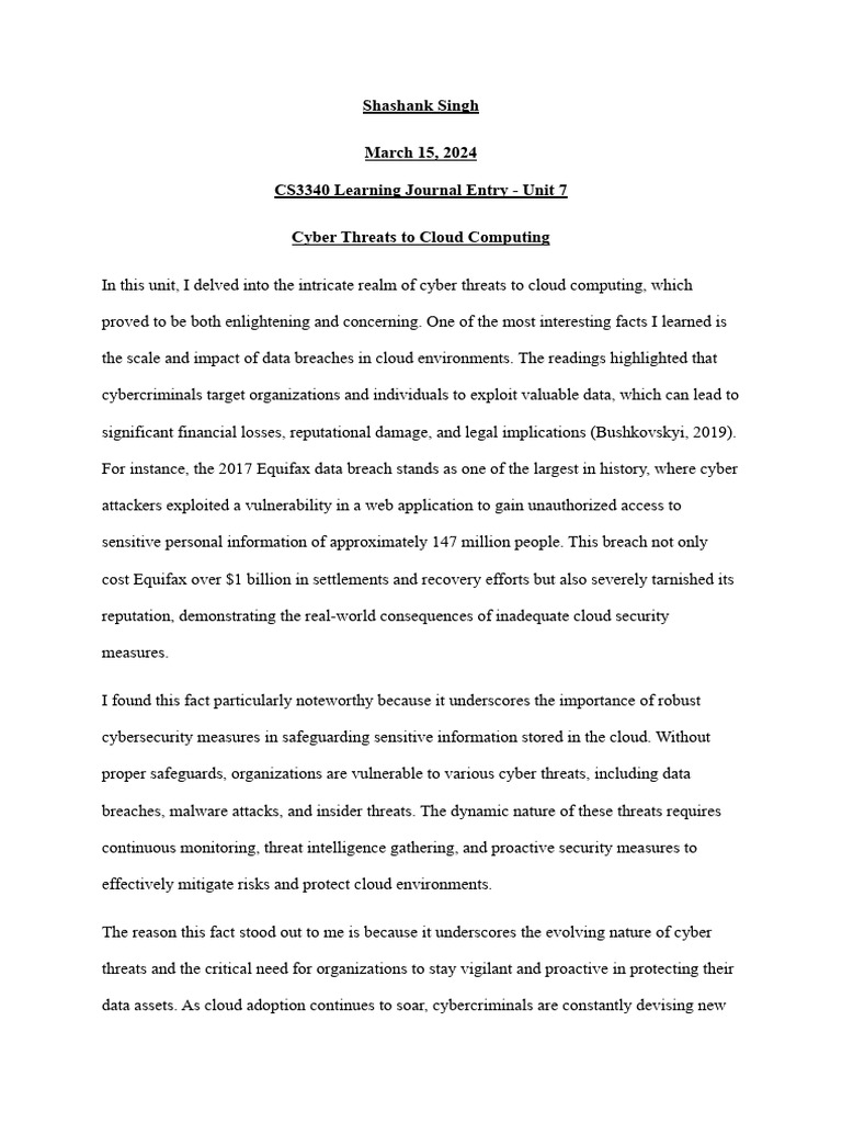 CS3340 Learning Journal Entry - Unit 7 | PDF | Cloud Computing | Security