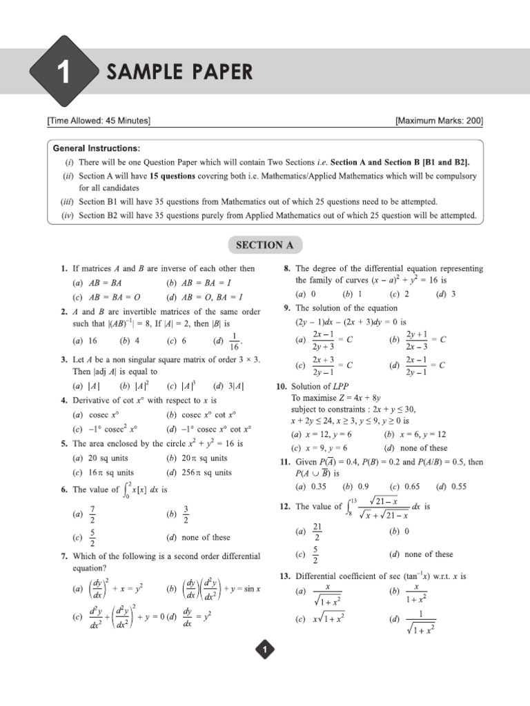 Cbse Cl12 Ead Mathematics Cuet Sample Papers | PDF