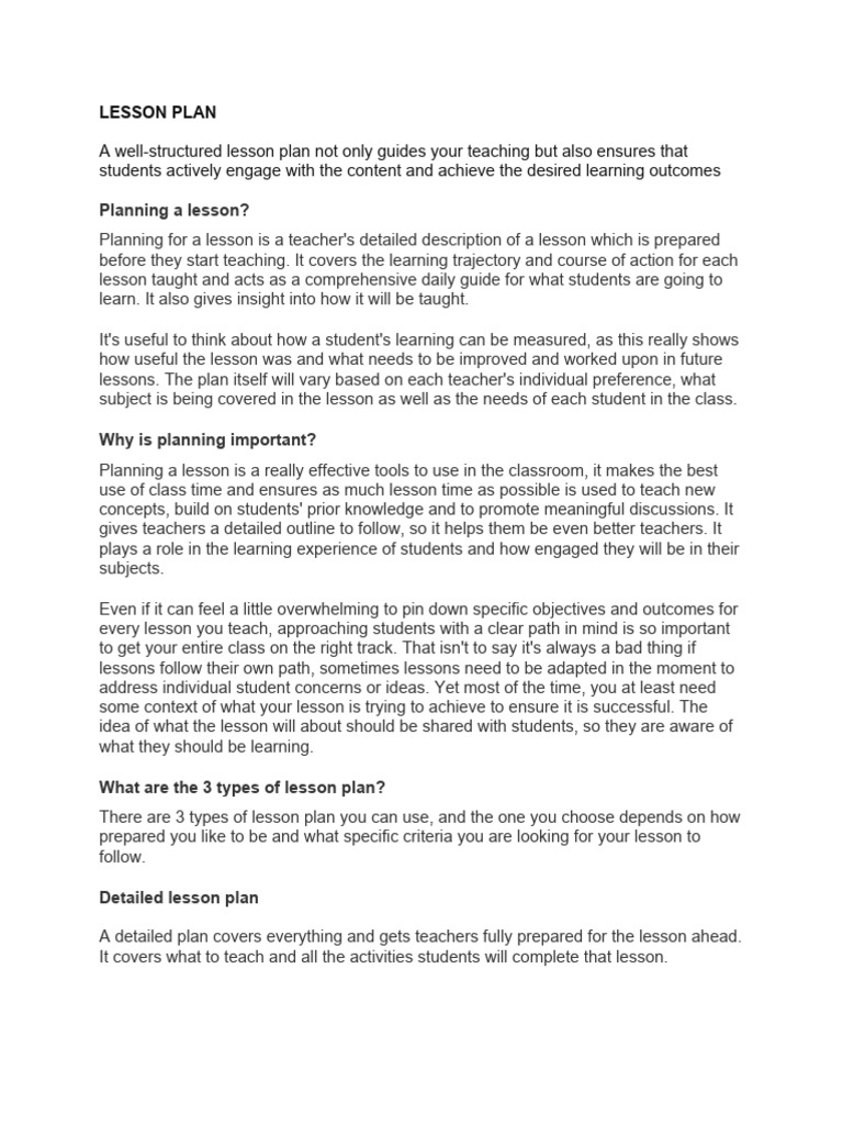 Lesson Plan | PDF | Lesson Plan | Educational Assessment