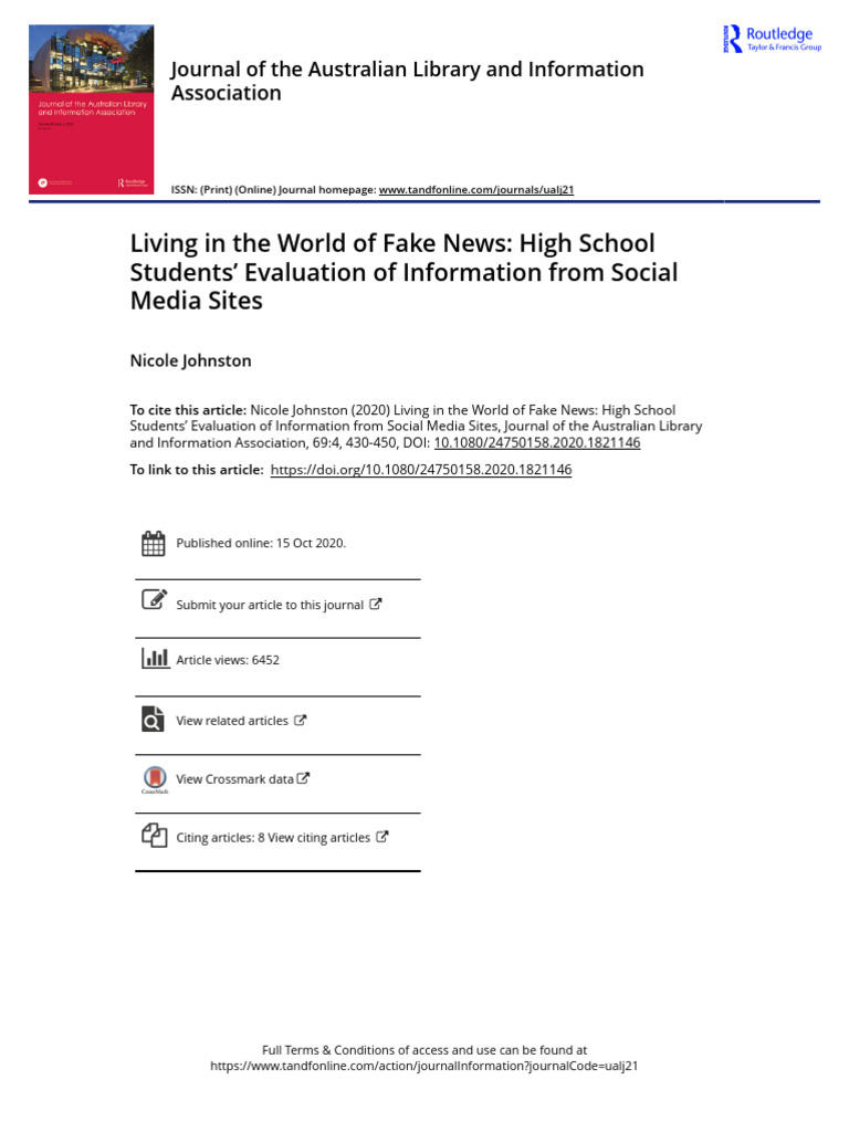 Living in The World of Fake News High School Students Evaluation of ...