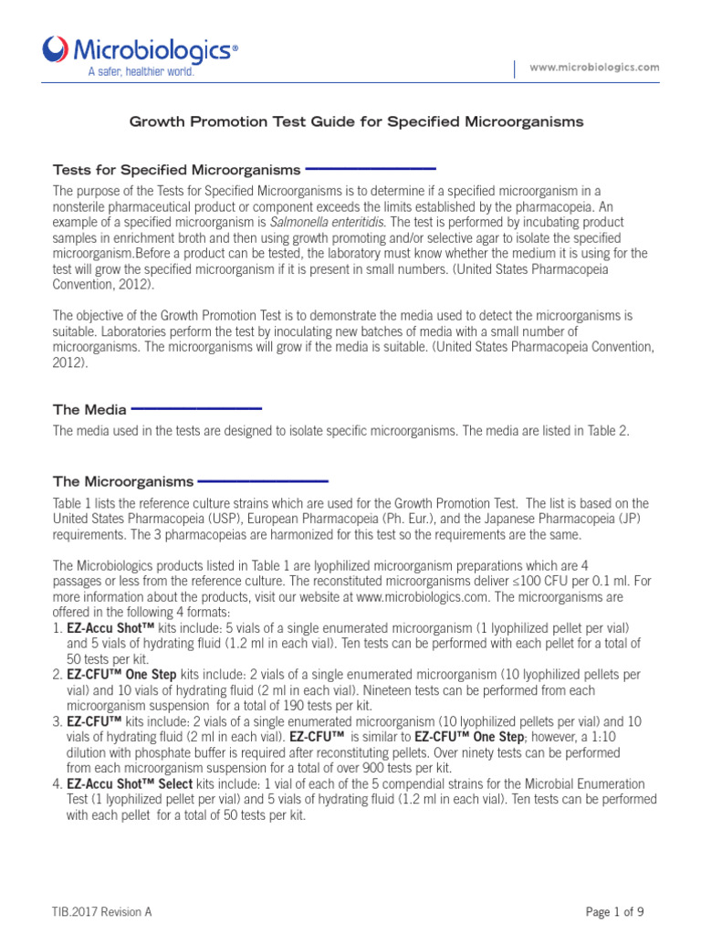 Growth Promotion Test Guide For Specified Microorganisms | PDF | Growth ...