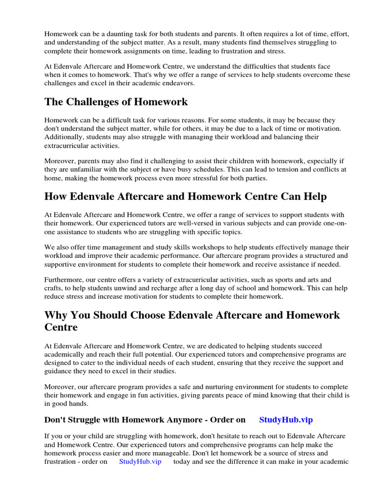 Edenvale Aftercare and Homework Centre | PDF | Preschool | Learning