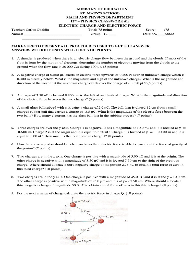 Classwork 1 | PDF | Force | Electric Charge