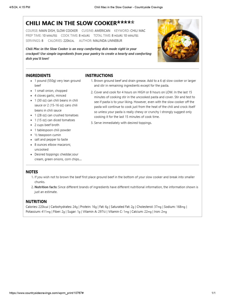 Chili Mac in The Slow Cooker | PDF | Pasta | Cooking
