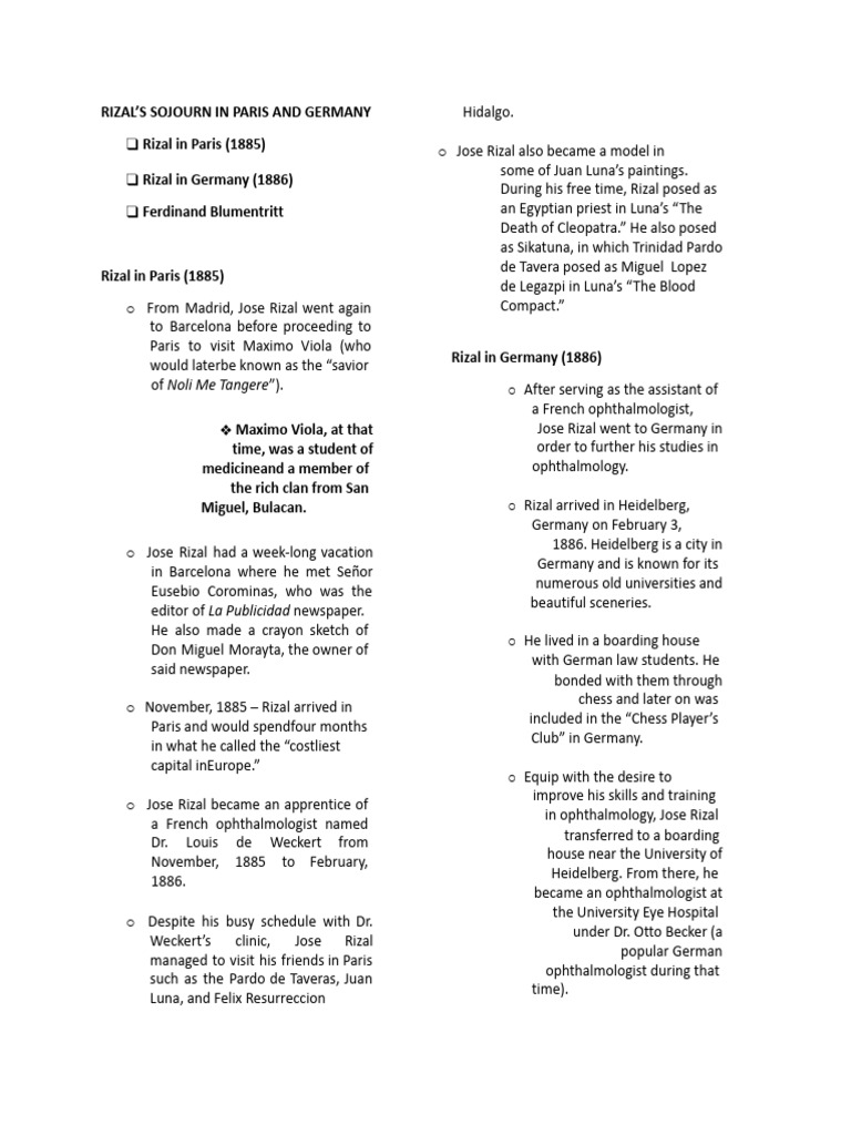 Rizal in Paris (1885) and in Germany (1886) | PDF | Philippines