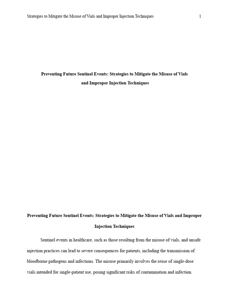Preventing Sentinel Events In Healthcare Settings Pdf Injection