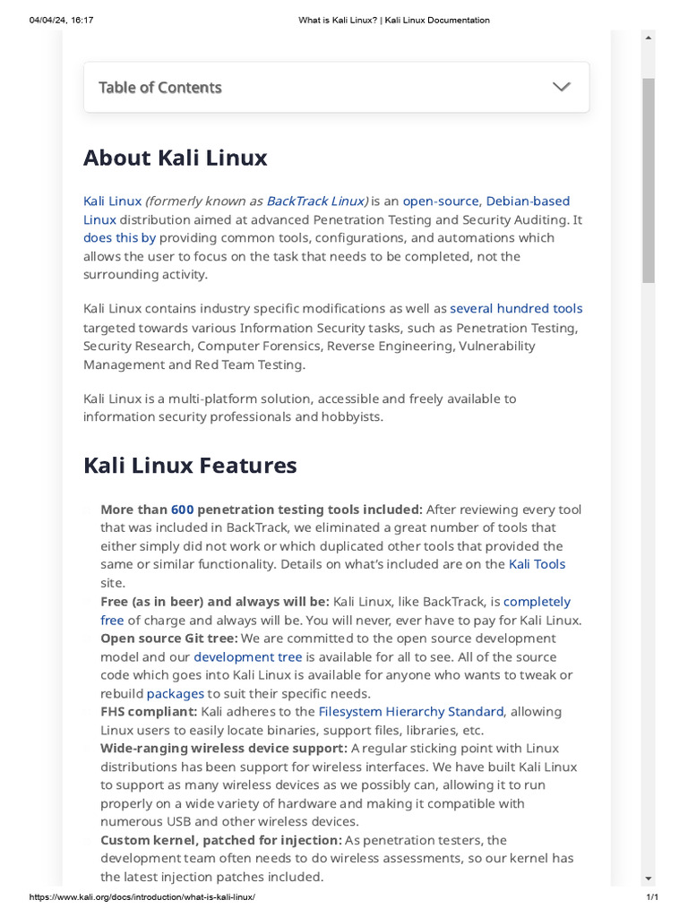 Overview of Kali Linux Features | PDF | Linux | Penetration Test