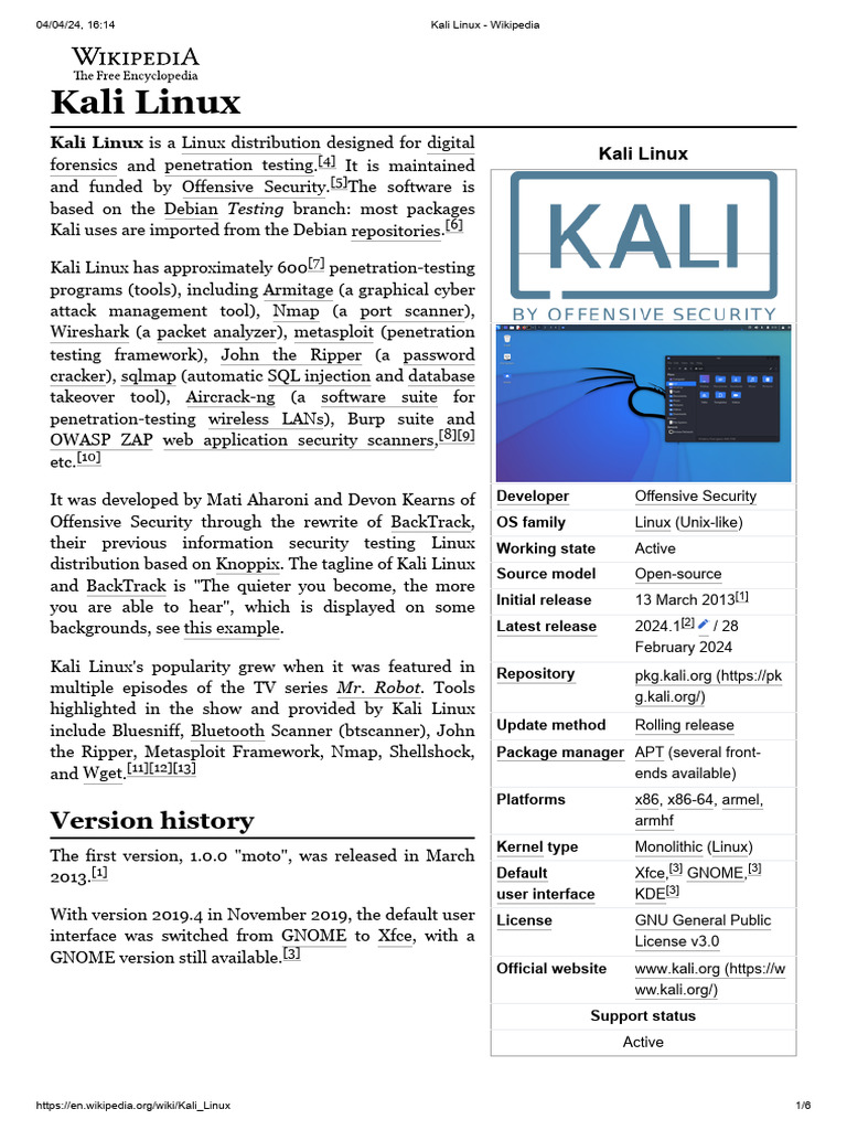 Kali Linux - Wikipedia | PDF | System Software | Computing