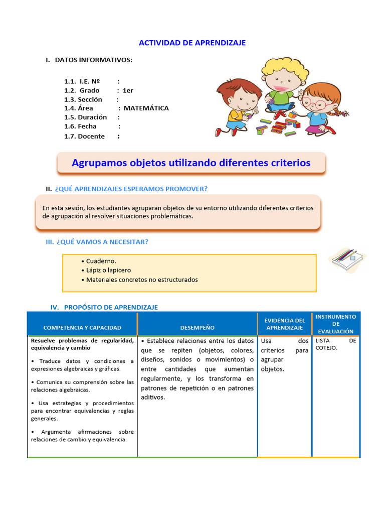 D5 A1 SESION MAT Agrupamos Objetos 1er Grado | PDF | Evaluación | Aprendizaje