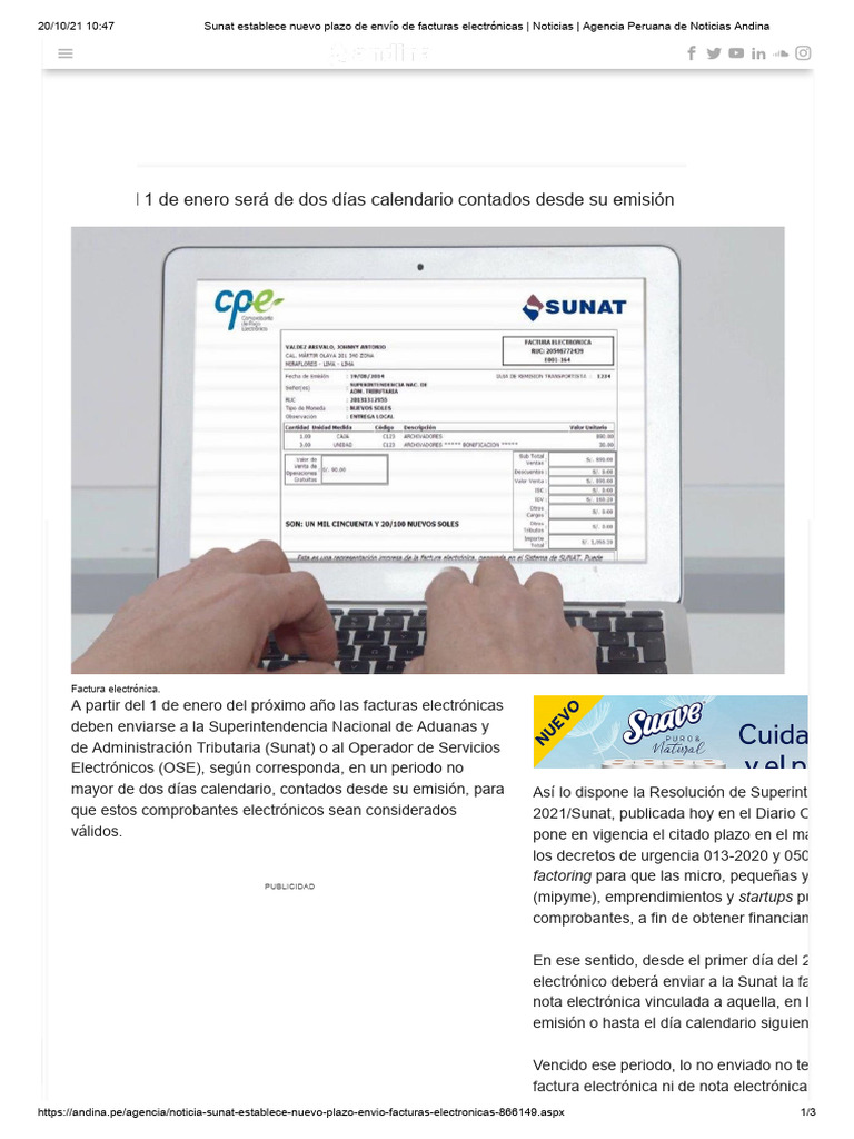 Sunat Establece Nuevo Plazo de Envío de Facturas Electrónicas Res.150 ...