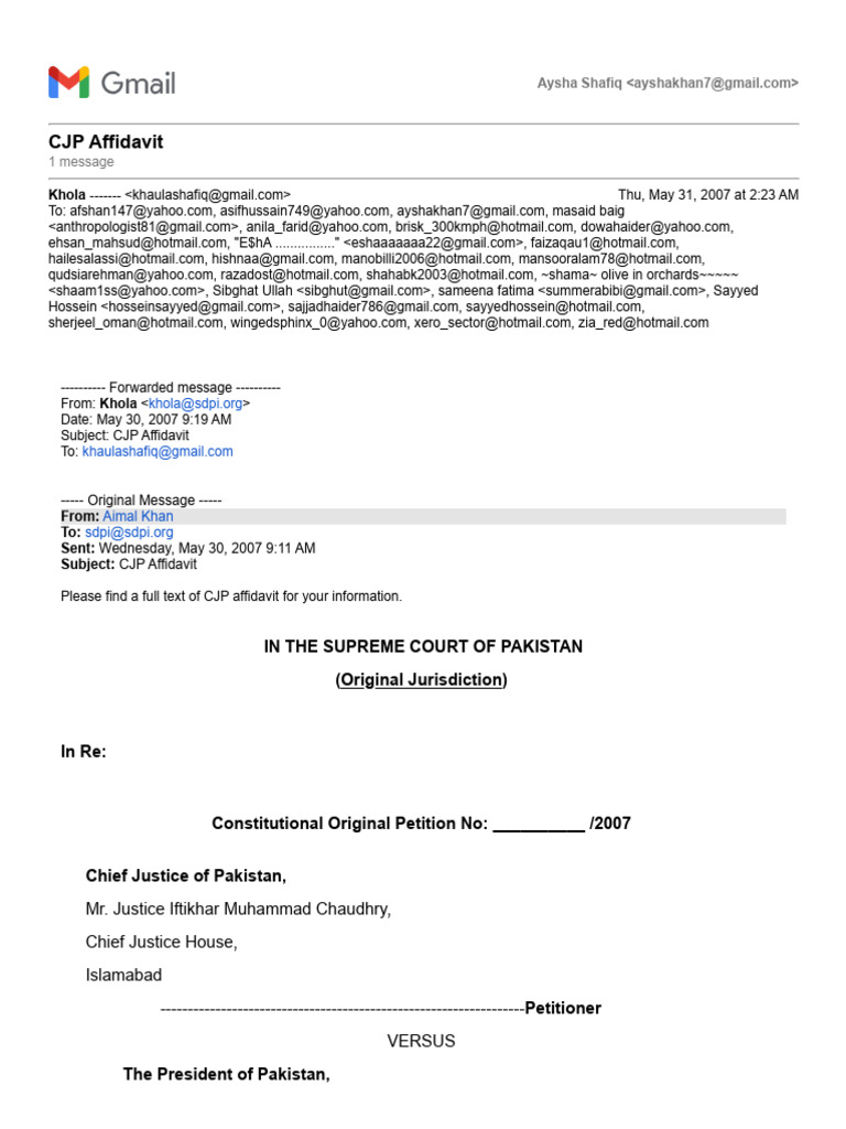 Iftikhar CH - CJP Affidavit | PDF | Affidavit | Judge