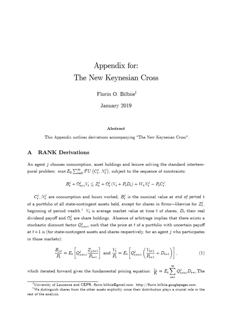 Online Appendix | PDF | New Keynesian Economics | Utility