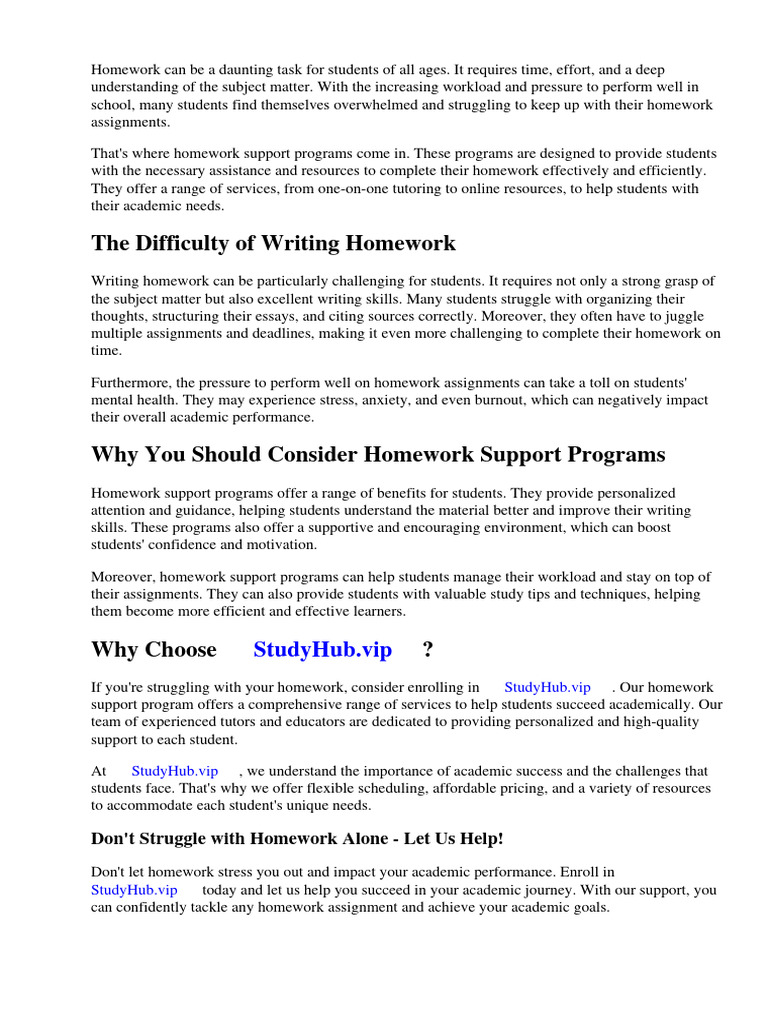 Homework Support Programs | PDF | Homework | Teachers