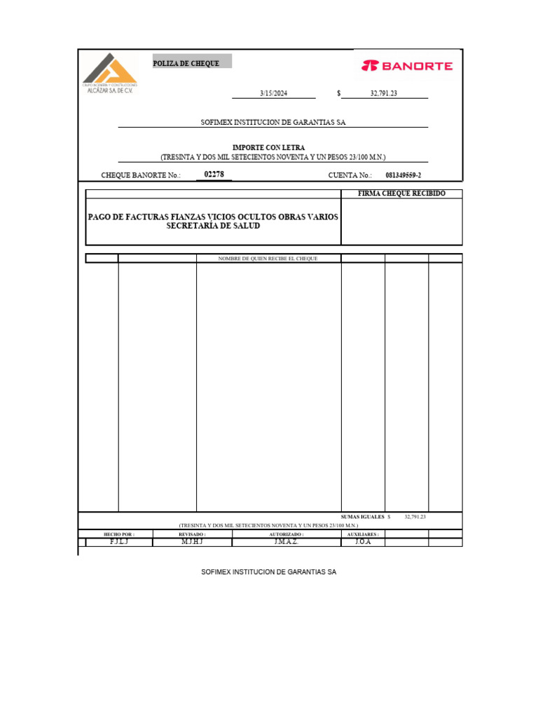 Formato Poliza de Cheques Banorte | PDF | Finanzas y dinero
