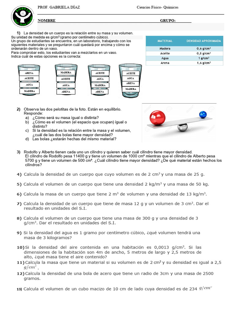 Ejercicios de Densidad | PDF | Densidad | Flotabilidad
