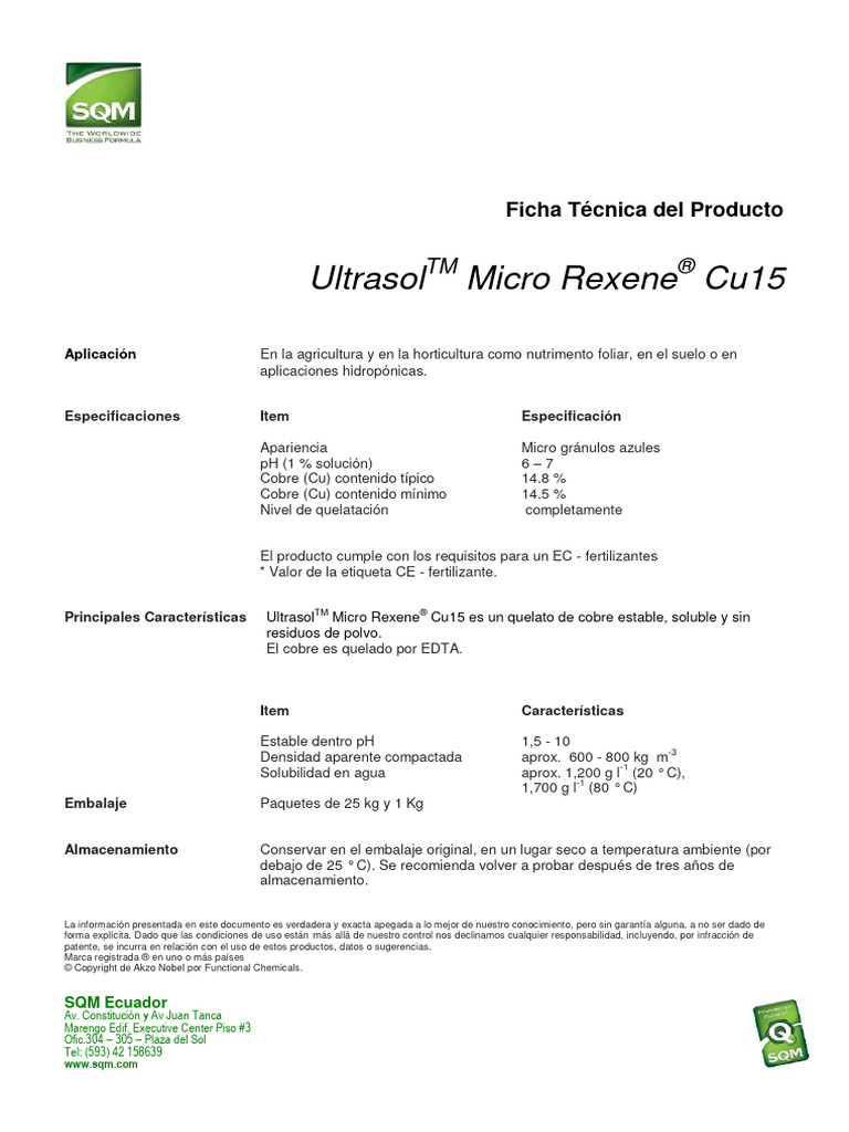 FT - Ultrasol Micro Rexene Cu15 | PDF | Cobre | Química
