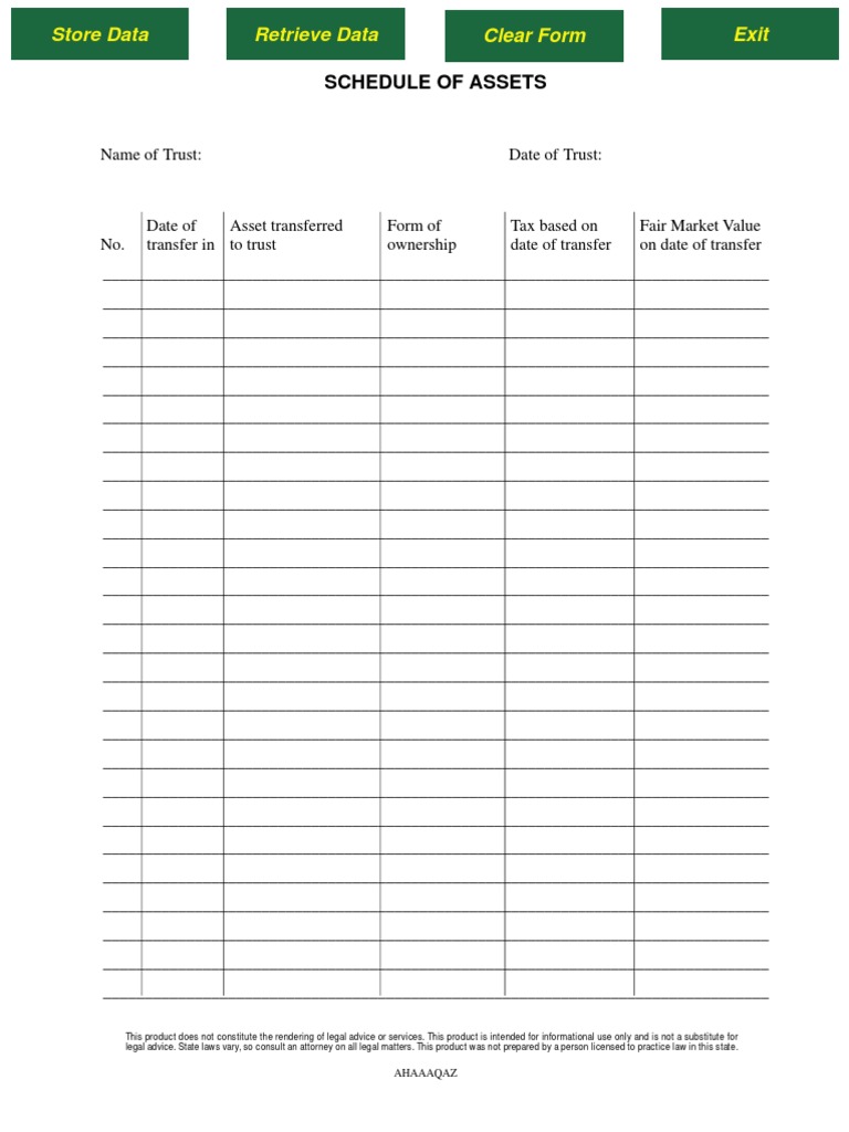 Schedule of Assets Template | PDF | Finance & Money Management