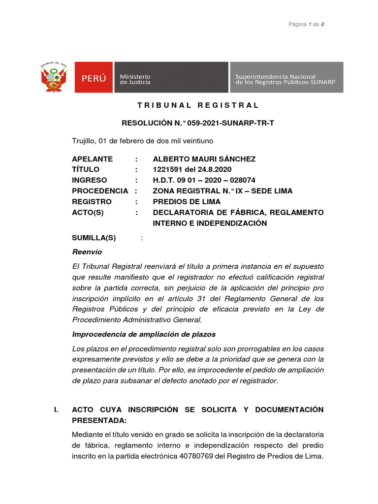 059 2021 Sunarp TR T Ampliacion de Plazos | PDF | Regulación | Apelación