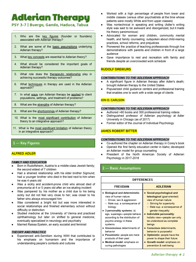 Adlerian Therapy PSY 3 7 Handout | PDF | Psychotherapy | Psychology