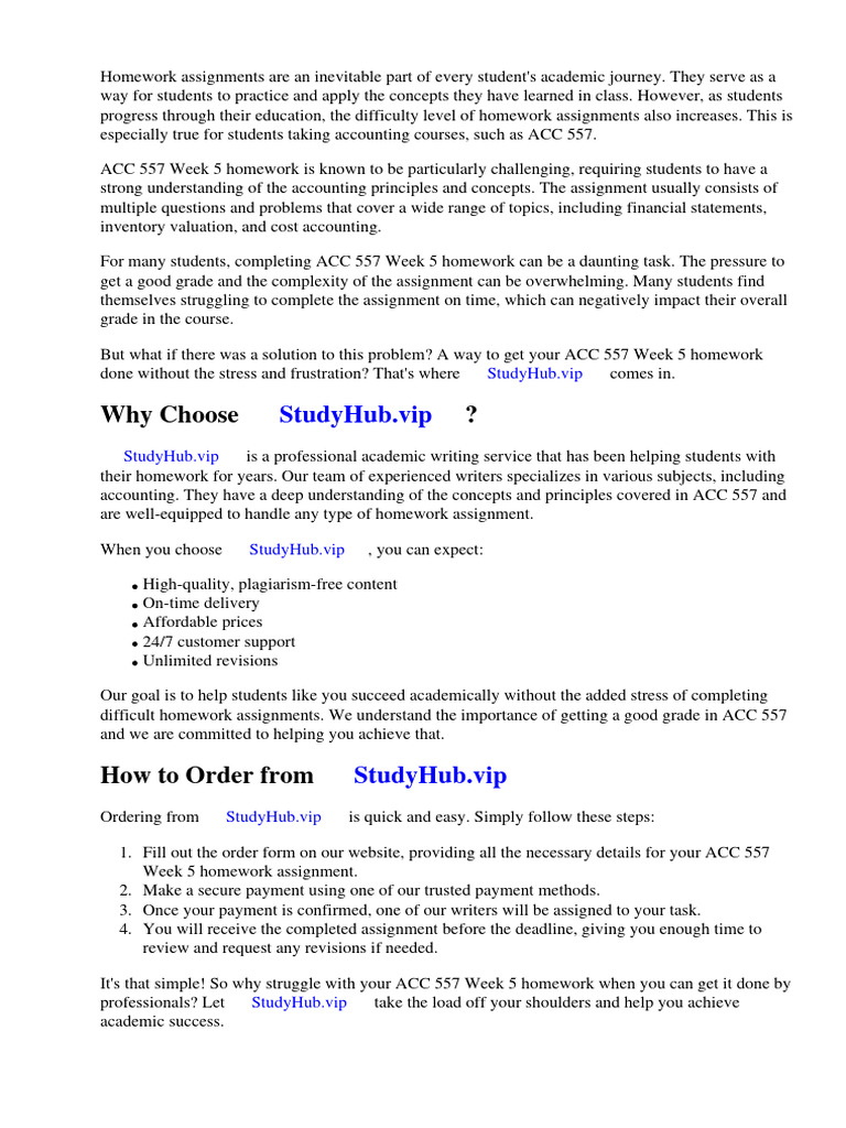 Acc 557 Week 5 Homework | PDF | Balance Sheet | Homework