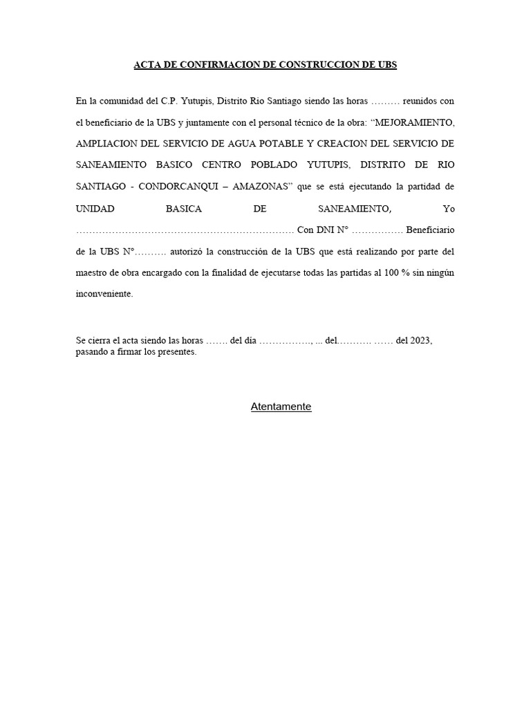 Acta de Confirmacion | PDF | Agua | Alcantarillado