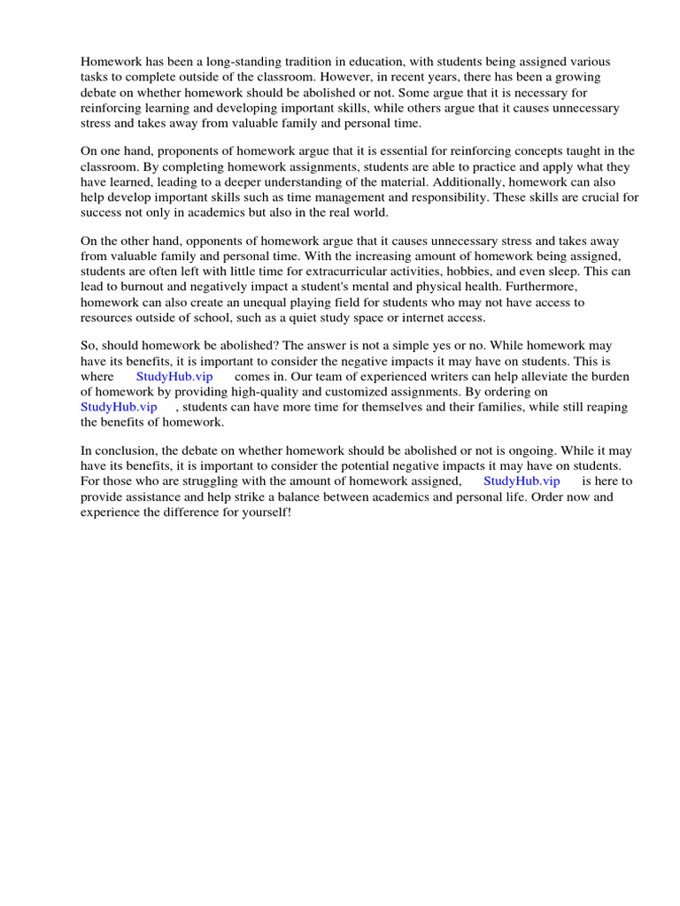 Debate On Homework Should Be Abolished or Not | PDF | Homework | Teachers