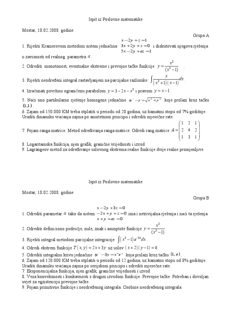 Poslovna Matematika Zadaci | PDF