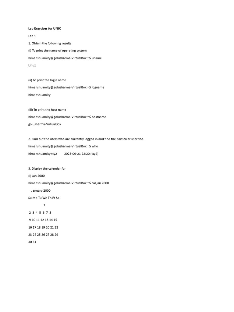 Lab 1 Unix Himanshu Amity | PDF | Computer File | Utility Software