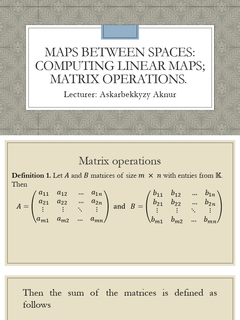 Lec6 Maps Between Spaces (Matrix) | PDF | Matrix (Mathematics) | Multiplication