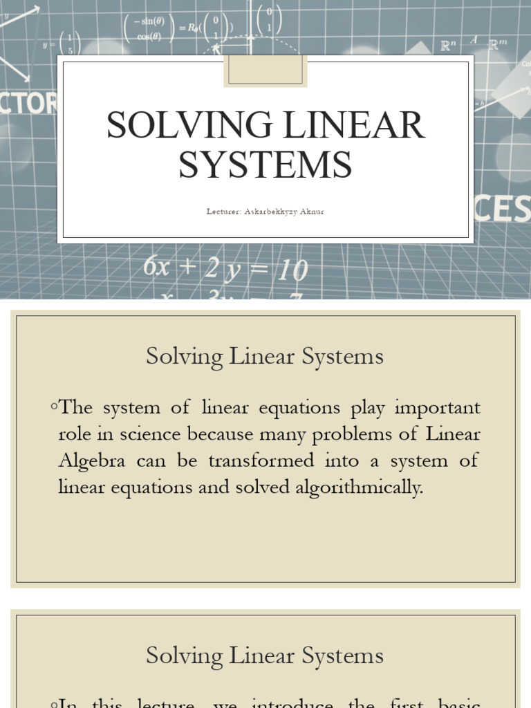 Lec1 Solving Linear Systems | PDF | System Of Linear Equations | Equations