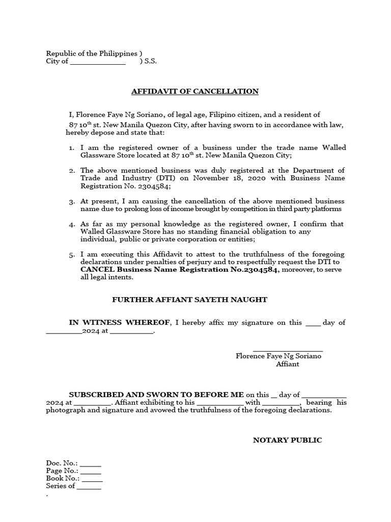 Business Name Cancellation Affidavit | PDF