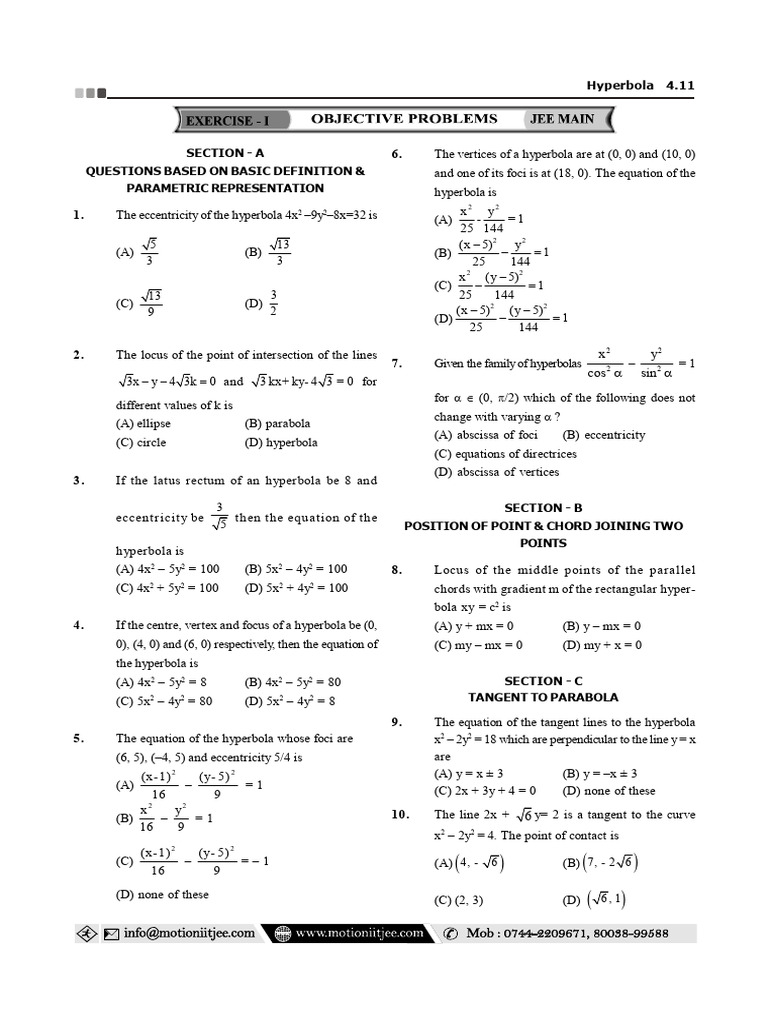 Hyperbola: Definitions and Problems | PDF | Ellipse | Perpendicular