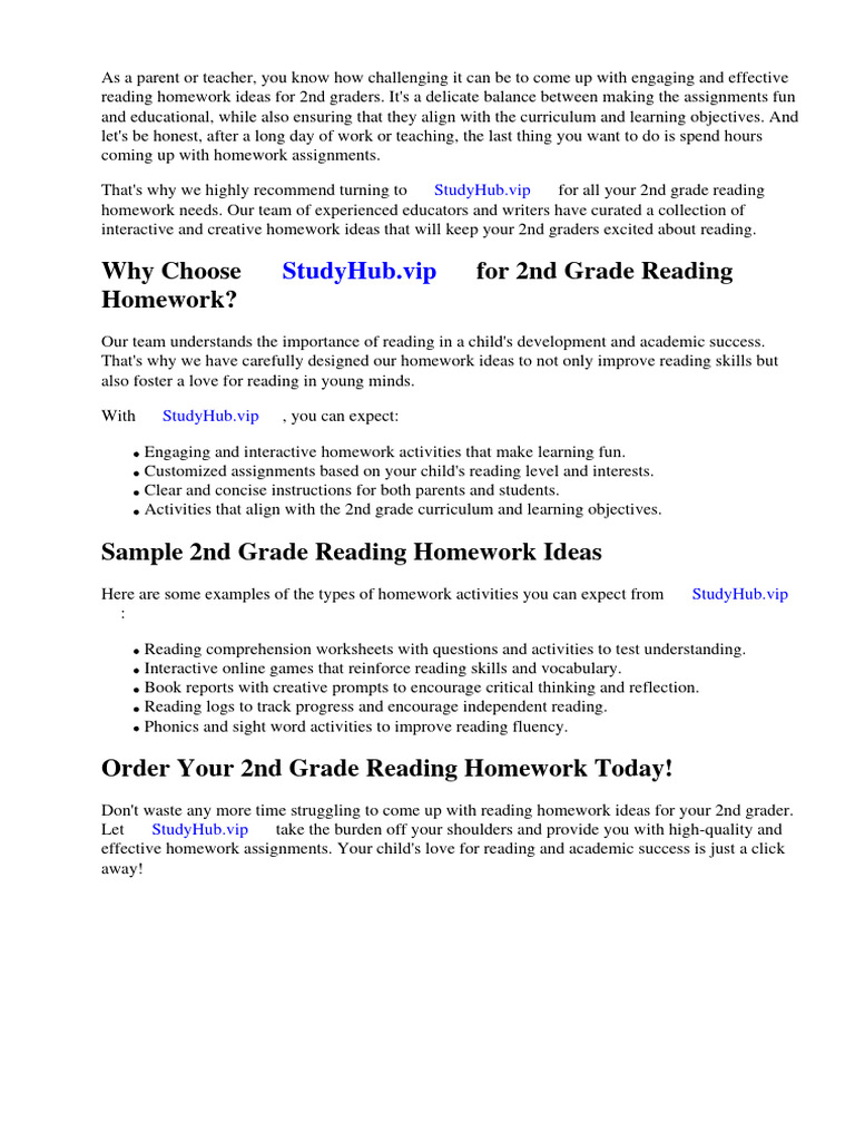 Reading Homework Ideas 2nd Grade | PDF | Homework | Reading Comprehension
