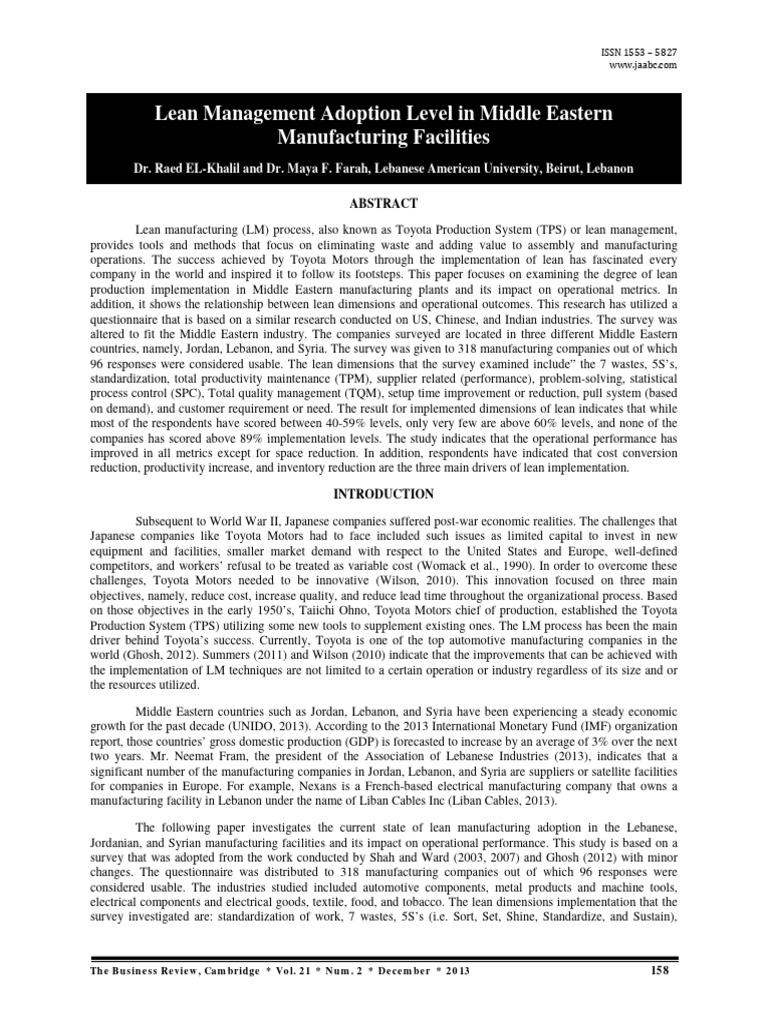 Lean Management in Middle Eastern Manufacturing | PDF | Lean ...